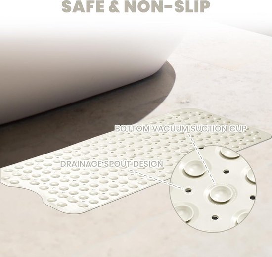 Extra Grote Antislip Badmat met Sterke Zuignappen 101x40 cm Beige | bol