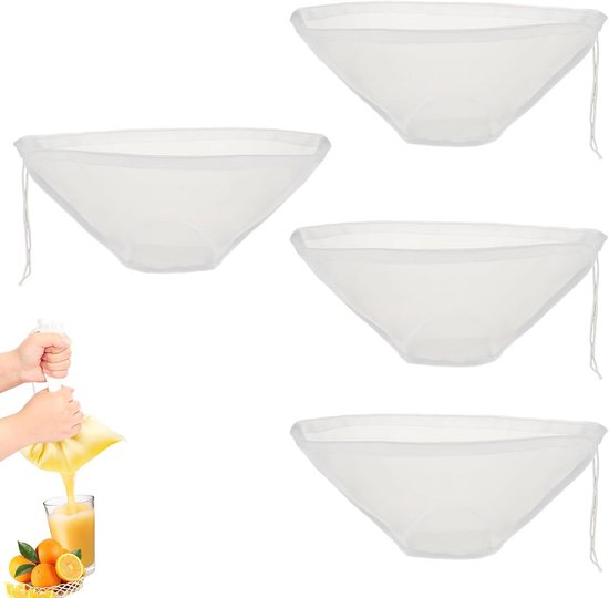 4x Herbruikbare Notenmelkzakken Nylon - Fijnmazige Filterzak met ...