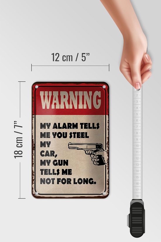 Blechschild Spruch 12x18cm warning my alarm tells my car | bol