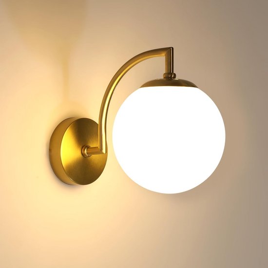 Vintage Moderne Glazen Globe Wandlamp met Gouden Fitting voor ...