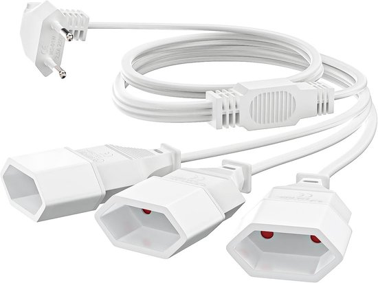 Platte Verlengkabel 2 Meter met 3-weg Splitter en Rechte Stekker voor ...