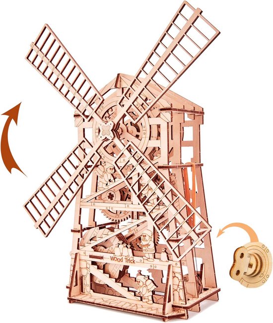 3D Houten Windmolen Puzzel - Mechanisch Model Met 80 Stukken ...