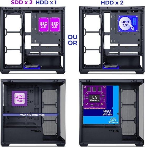 Gamer PC Behuizing met Aquarium Look en 6 ARGB Fans - ATX, mATX, mITX | bol