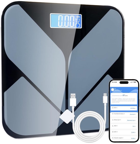 Slimme Personenweegschaal met 23 Lichaamsmetingen en Oplaadbare ...