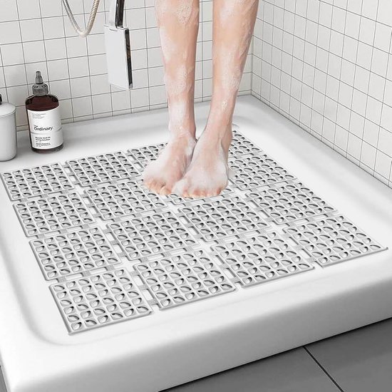 Antislip Douchemat Vierkant met Afvoergaten en Zuignappen - Badmat voor ...