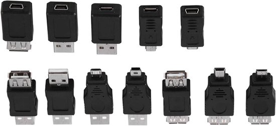 12-delige Mini USB-adapter set - USB2.0 naar mini USB - Zwart - USB ...