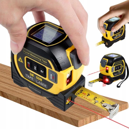 Laser Afstandsmeter - Meetlint - 60m Bereik & 5m Meetlint - Inclusief ...