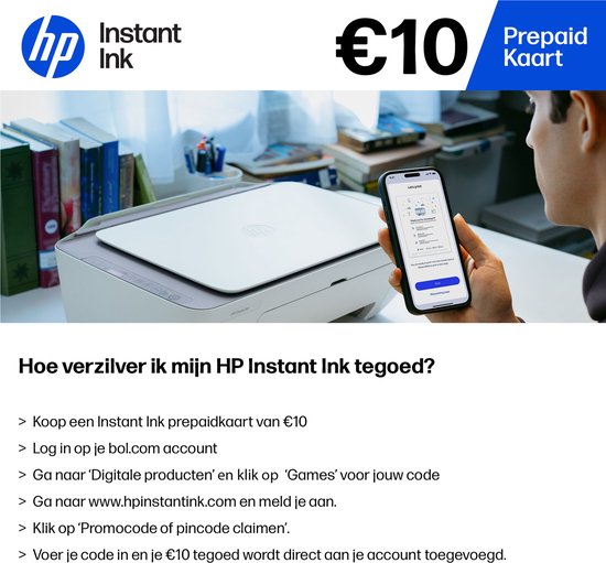 HP Instant Ink tegoed - Digitale code - 10 euro - Gratis inkt | bol