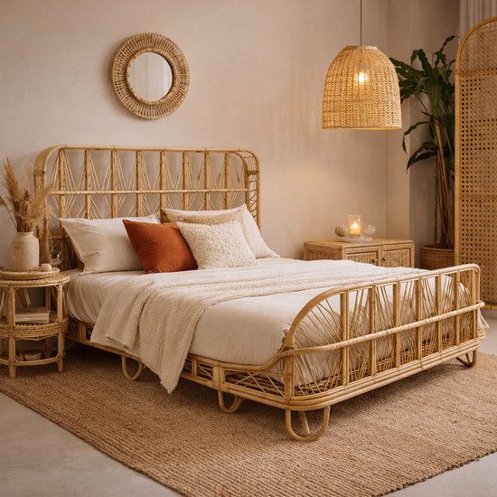 Createyourhome - Rotan - Bed - Queen - 160x200 cm - Ibiza - Japandi ...
