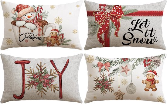 Unyqoos® Set van vier feestelijke kussenslopen met kerstmotief voor ...