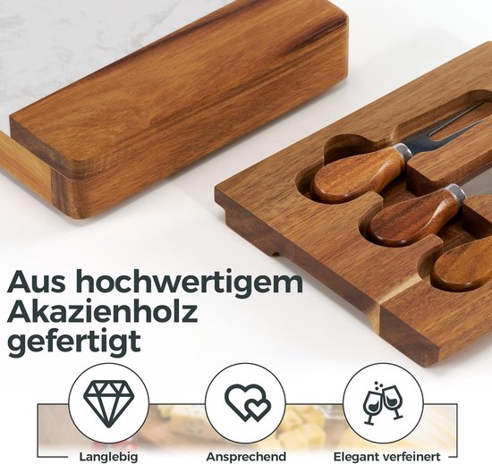 Candala kaasplank van acaciahout met marmeren oppervlak – incl. set ...