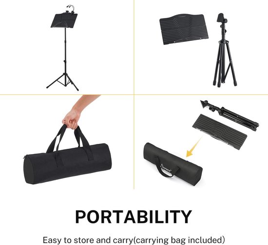 Pupitre à Musique Pliable avec Lampe et Étui de Transport - Réglable et ...