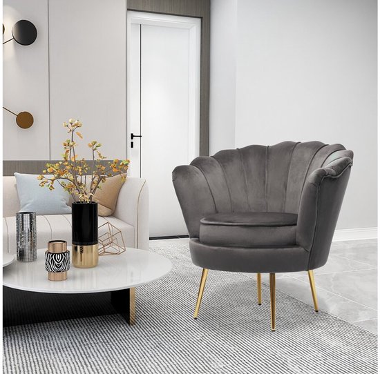 Stoel fauteuil velours fluweel "Floria" - 75 x 68 x 77,5 cm - Grijs | bol