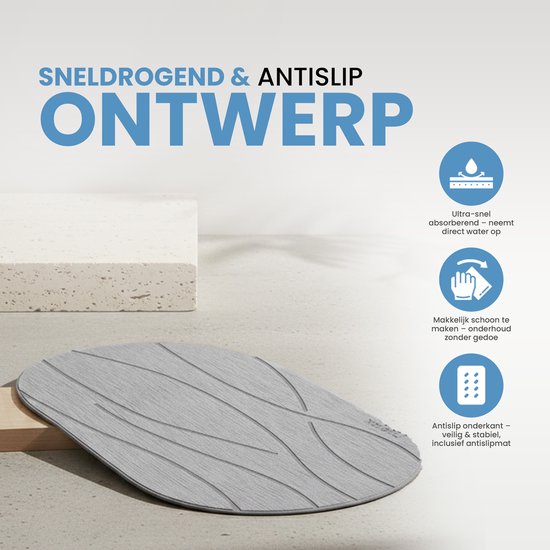 LifeLux Diatomiet Badmat Ovaal – Antislip Douchemat voor Badkamer 60x40 ...