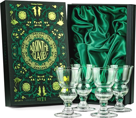 Vintage Crystal Absinthe Glasses Set of 4 - Short Handle 6 oz Cups with ...