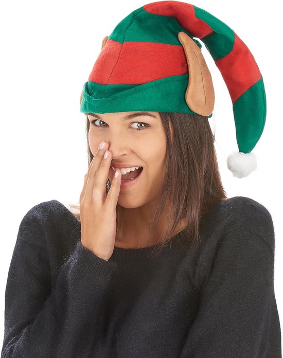 Elf Oren Muts voor Volwassenen - Groen en Rood met Pompon | bol