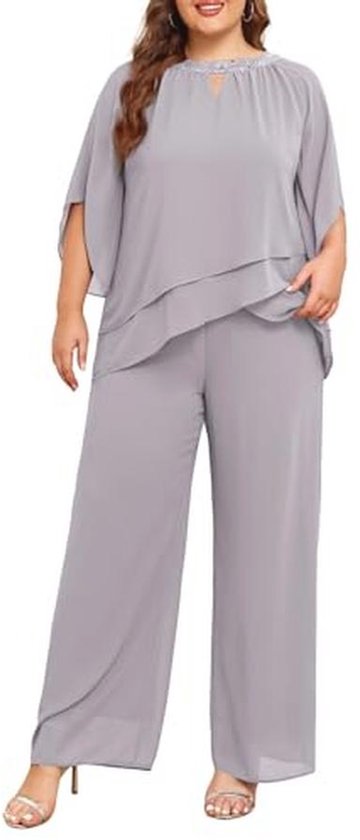 Tweedelig Chiffon Broekpak voor Dames in Grote Maten - Elegante ...