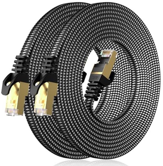 Cat8 Ethernetkabel - 1 Meter - 2 Stuks - 40 Gbps - Plat en Vlecht Kabel ...