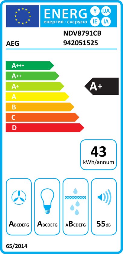 AEG NDV8791CB - Afzuigkap - Zwart - RVS/Glas - 55 dB - Afvoerend ...