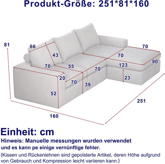 PHOEBE CAT Hoekbank - L-vormige bank - Corduroy stof - 3 kussens ...