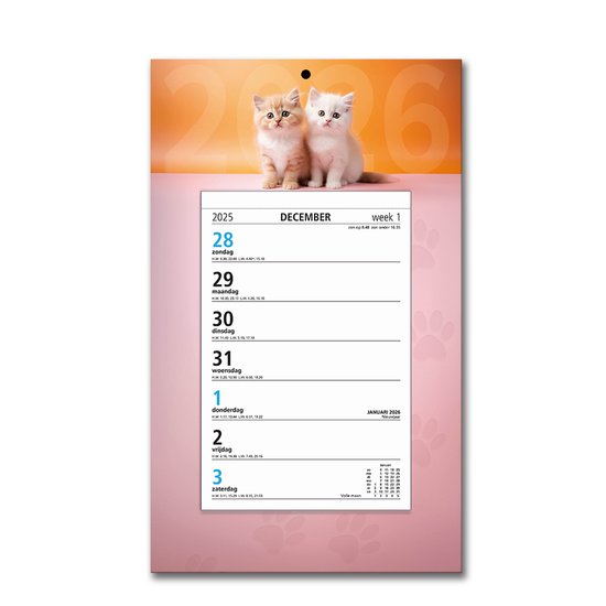 Weekkalender 2026 – Weekscheur kalender op Schild – Week begint op ...