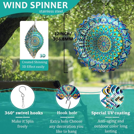 Kinetische Windmolen RVS voor Tuin en Buiten - Mandala Oceaan Design 20 ...