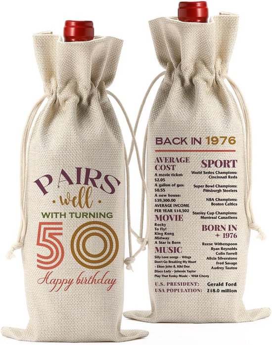 Jute Wijntas voor 50e Verjaardag - Cadeau voor Mannen en Vrouwen ...