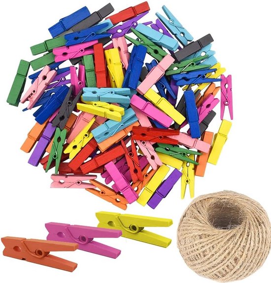 100 Stuks Mini Houten Knijpers met Jute Touw voor Foto's en ...