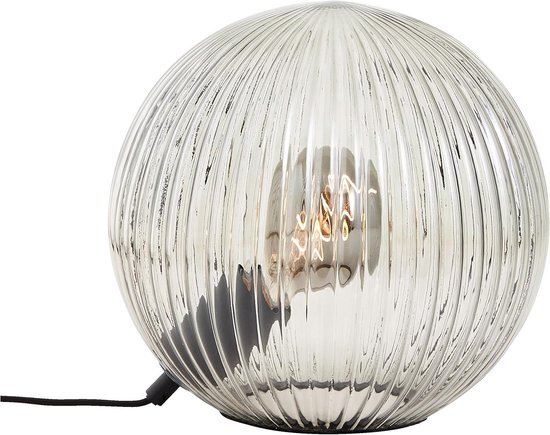Sfeervolle tafellamp met geribbelde glazen bol - Zwart & Gerookt Glas ...