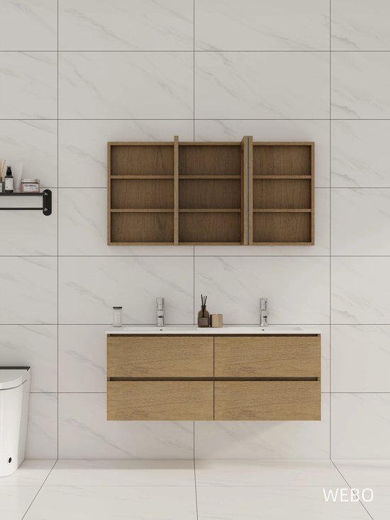 140cm Badmeubel WEBO Paris Compleet Geleverd Eiken (2 kraangaten ...