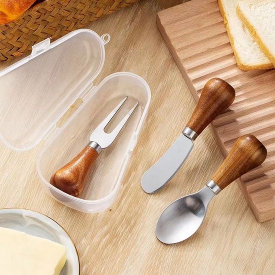3 stuks - Botermes - Houten handvat - Staande minismeerlepel ...