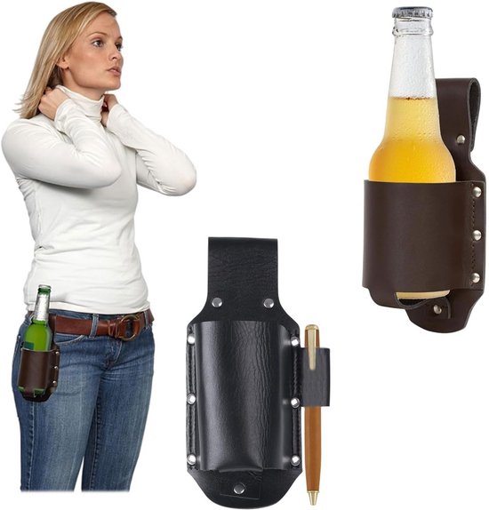 Bierholster voor mannen - Vintage PU-leer bierhouder met verstelbare ...