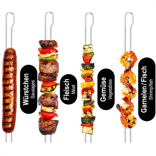 Candala 10x barbecue spiesen met handvat - 30 cm dubbele spies gemaakt ...