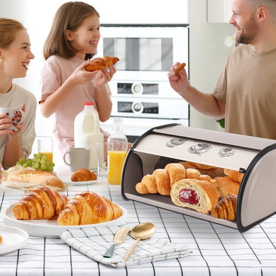 Metalen broodtrommel met roldeksel voor vers brood en baksel - 34,5 x ...
