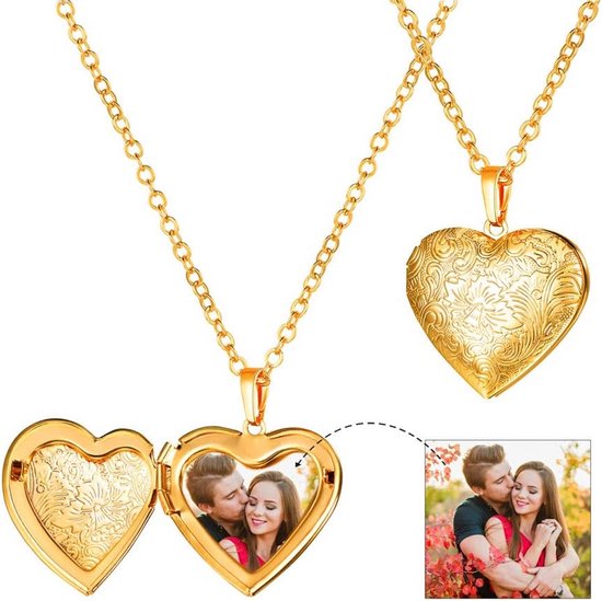 Gepersonaliseerde foto medaillon hart ketting - zilver/goud/rose ...