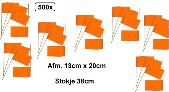 500x Papieren vlaggetjes oranje op stokje 20 x 13cm- EK Sport Holland ...