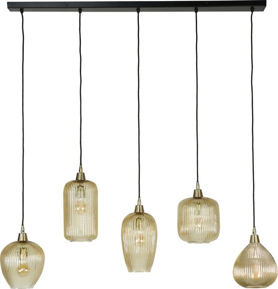 CreaWonen - Hanglamp 5L stripe glass mix - Industrieel hanglampen ...