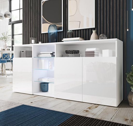 Moderne Dressoir Zwart 3 Deuren - Woonkamer / Eetkamer / Hal - Glanzend ...