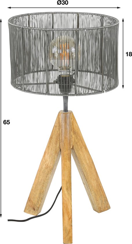 Crea - Tafellamp tripod wood - Mango hout - Industrieel tafellampen ...