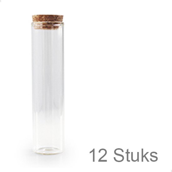 Vanhalst - 12 Stuks - Kwalitatieve glazen tube/proefbuis met dop in ...