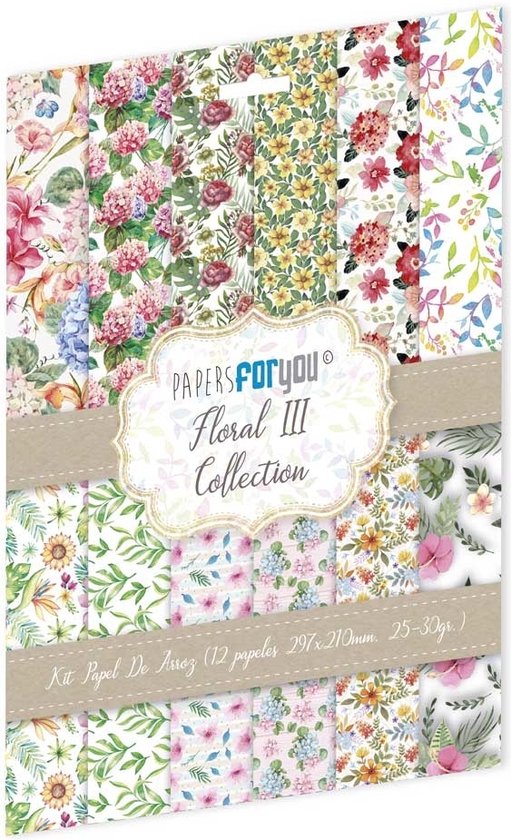 Floral III A4 Rice Paper Kit (12pcs) (PFY-10183) | bol