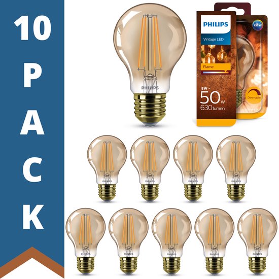 10 x Philips Deco LED Filament Lamp E27 goud - Dimbaar extra warm wit ...