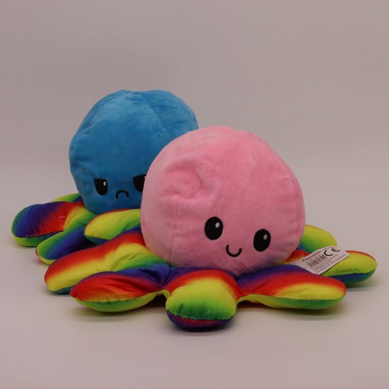 Grote Octopus Knuffel Mood – XL 30cm - Emotie Knuffel Omkeerbaar ...