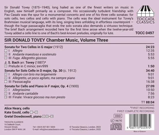 Alice Neary, Kate Gould & Gretel Dowdeswell - Tovey: Chamber Music, Vol ...