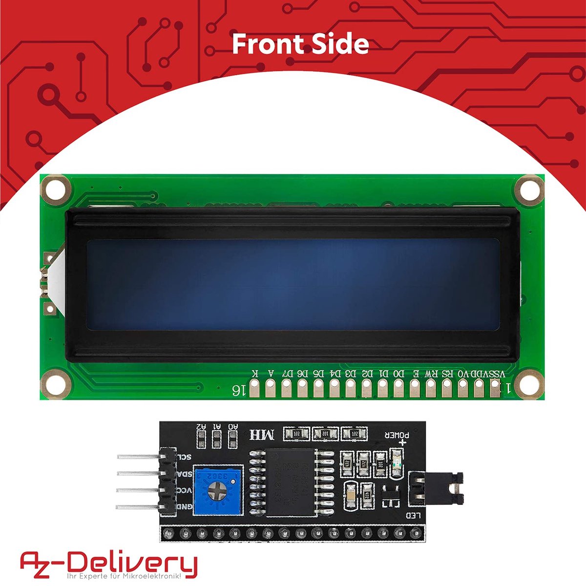 AZDelivery HD44780 1602 Module d'affichage LCD avec interface I2C 2x16 ...