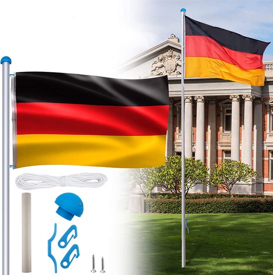 6,5 m aluminium vlaggenmast incl. Duitse vlag touw en grondhuls aluminium vlag - 5... | bol