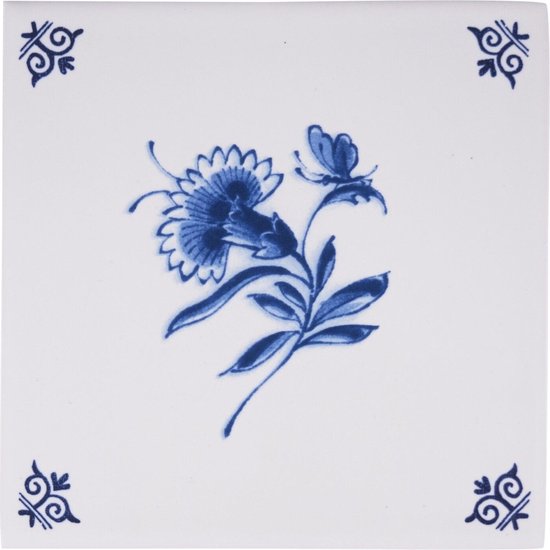 Delfts Blauw Tegel Vlinder op Bloem | bol.com