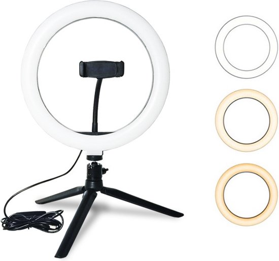 Semco Led Ringlamp - 26⌀ -Dimbaar met 3 standen - Selfie Ringlight voor ...