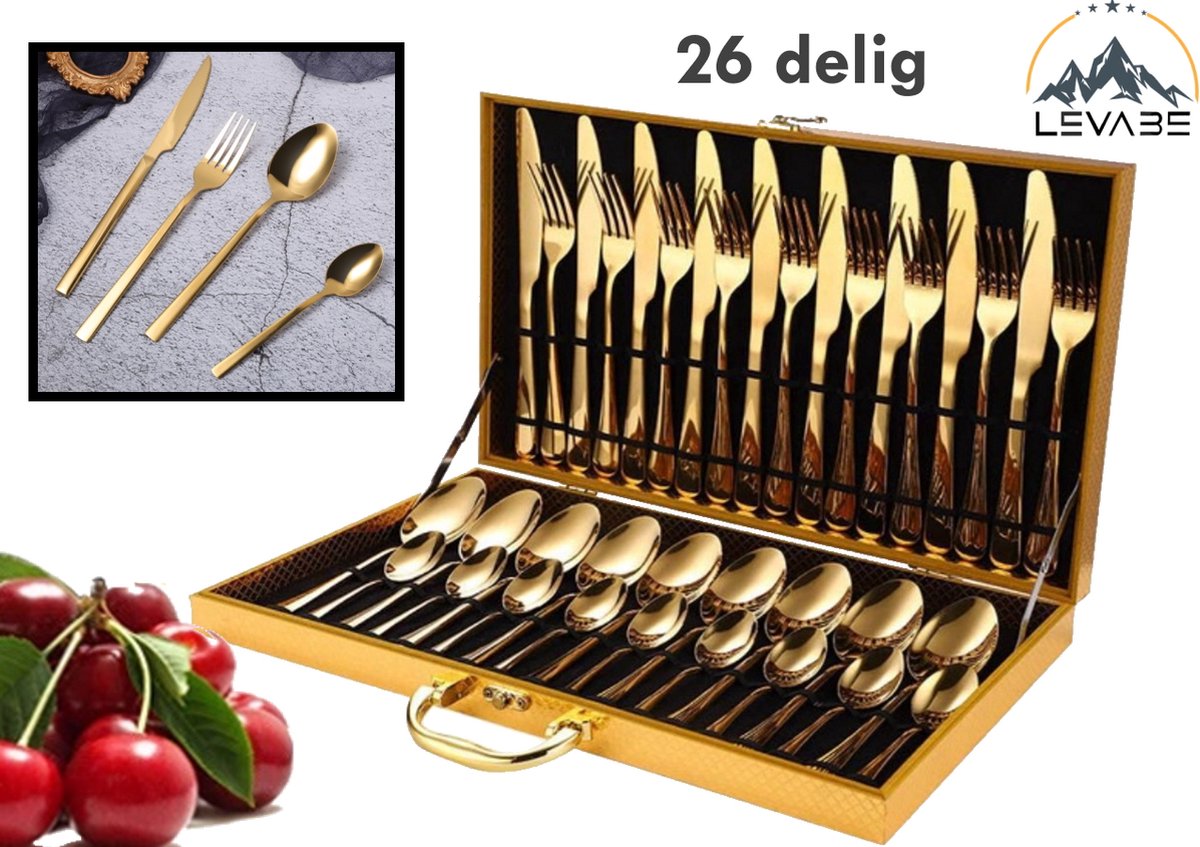 Levabe - 36 Delig Bestek set - Goud - 9 Persoons - Gouden bestek set ...