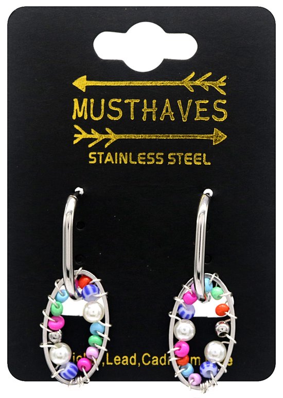 Oorbellen met Glaskralen - Oorringen - RVS - 4 cm - Zilverkleurig | bol